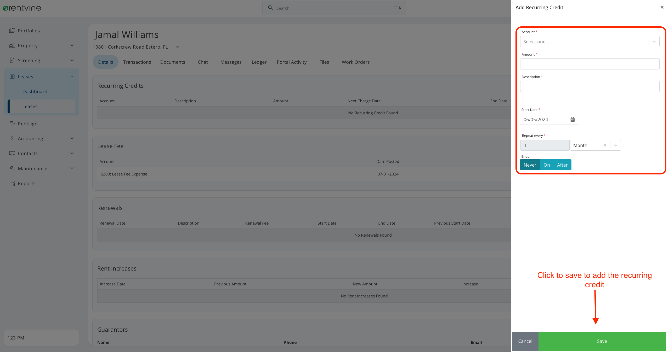 How to Add, Edit, or Delete Recurring Credits on a Lease